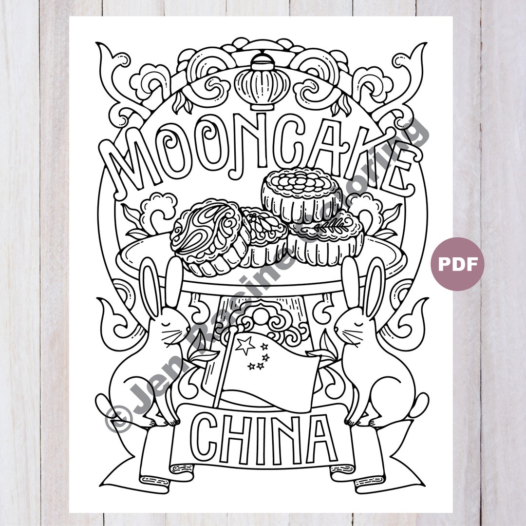 Mooncake Coloring Page, China, Cake Digital Download Coloring Page - Etsy