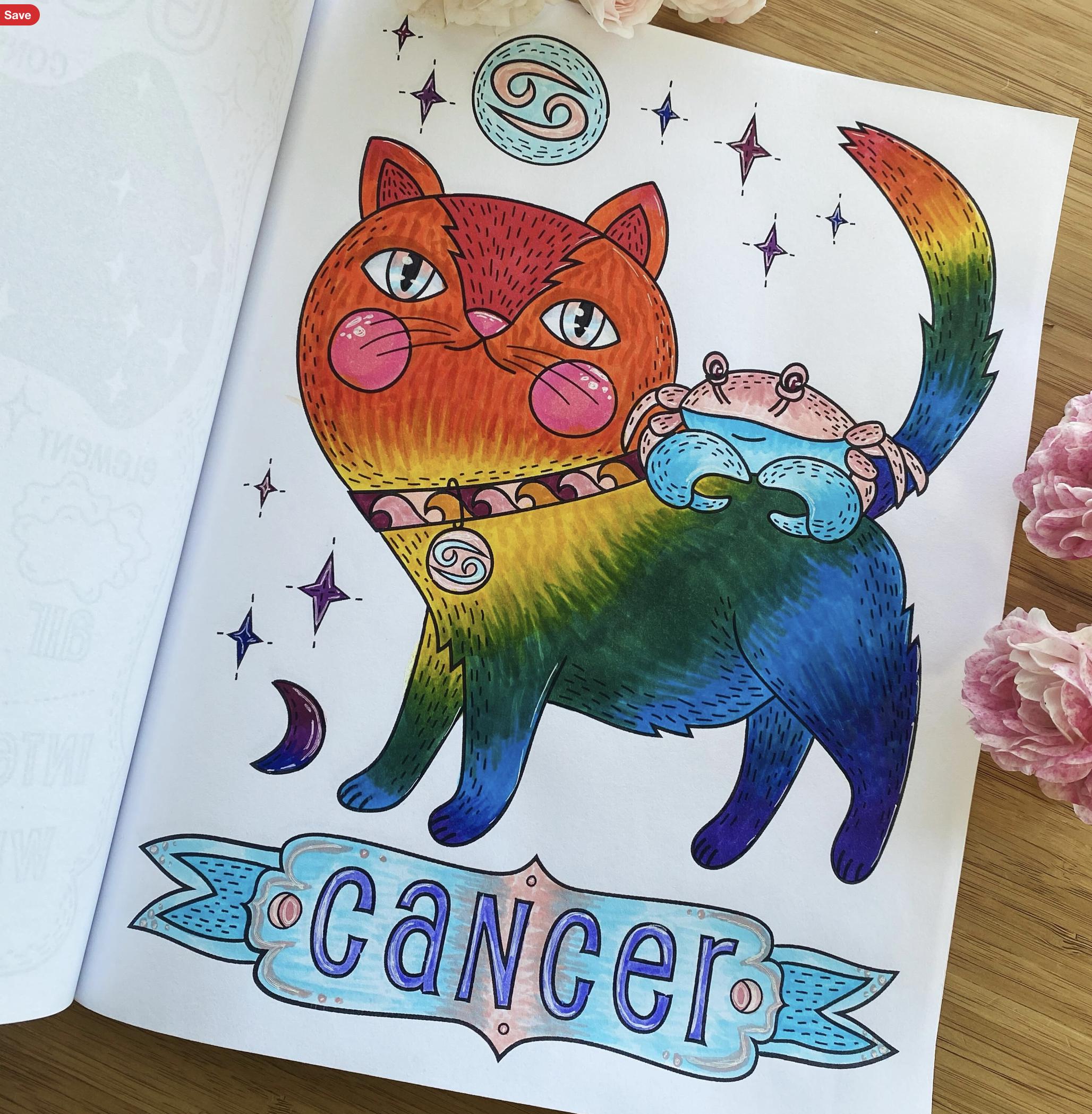 Cancer Cat Coloring Page, Zodiac, Animal Art, Cats, Astrology, Coloring ...