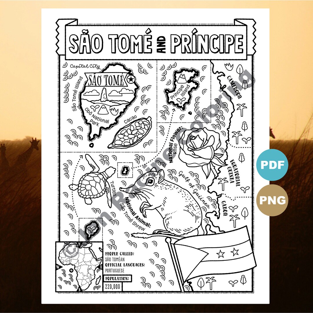 São Tomé and Príncipe Coloring Page, Geography of Africa, Digital ...