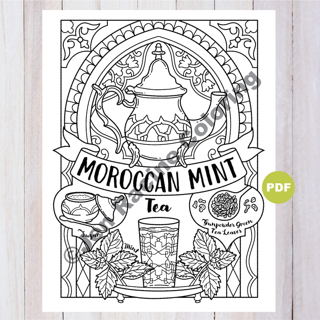 Moroccan Mint Tea Coloring Page, Tea Artwork, Digital Download Coloring ...