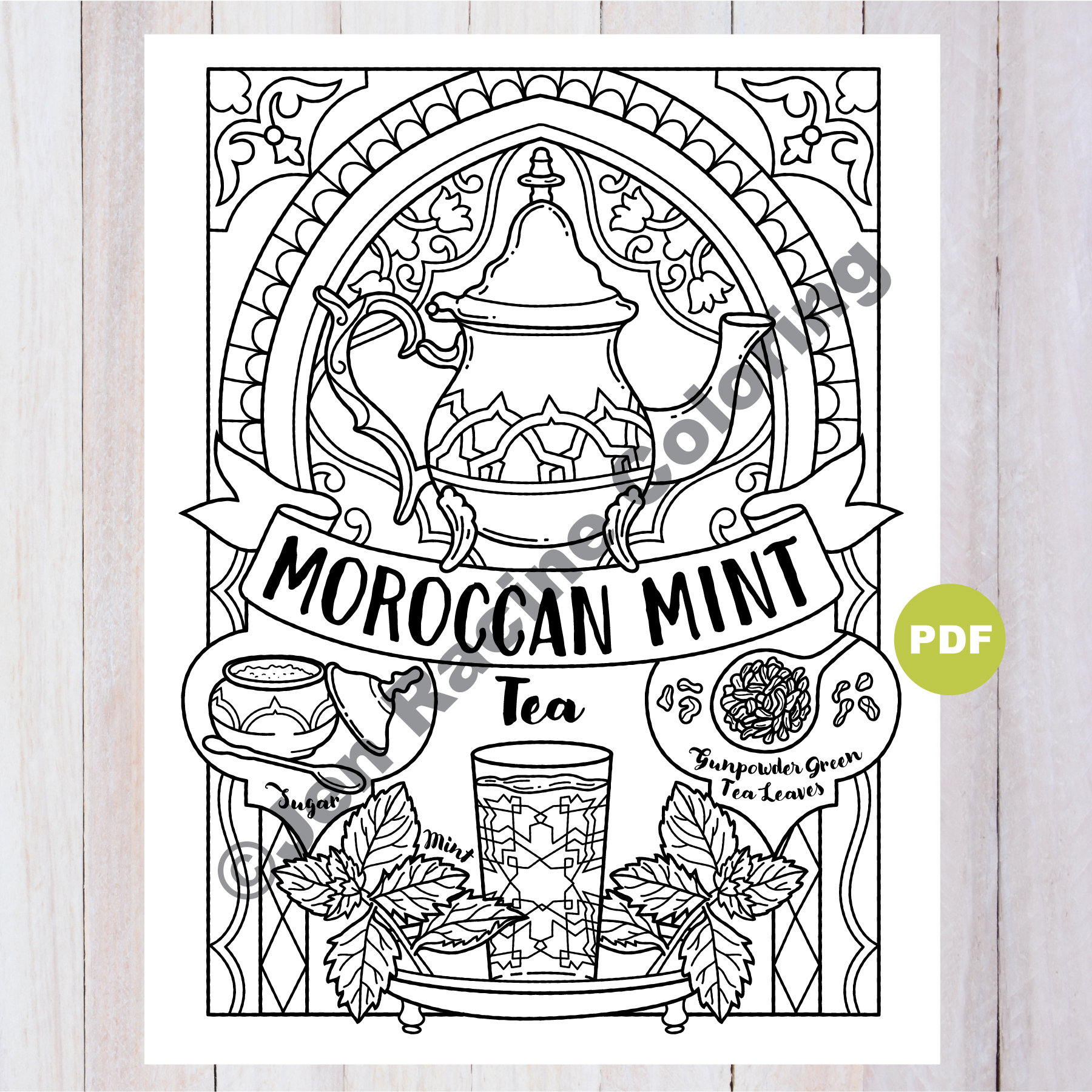 Moroccan Mint Tea Coloring Page, Tea Artwork, Digital Download Coloring ...