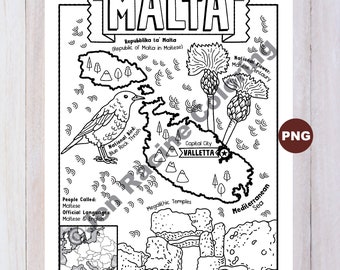 Malta Coloring Page Geography of Europe Digital Download - Etsy Australia