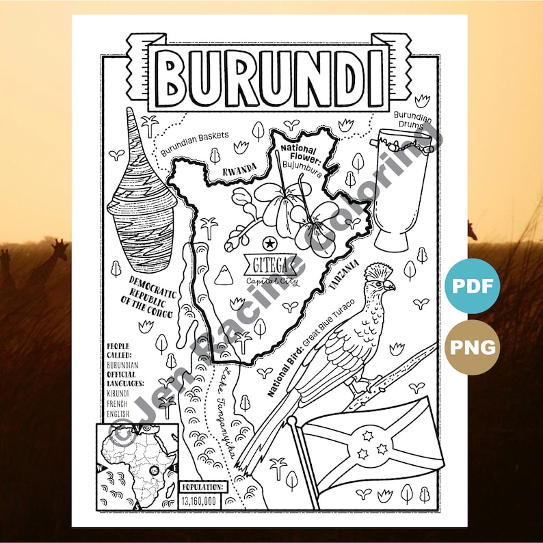 Burundi Map Coloring Page, Africa Geography (digital Download) - Etsy