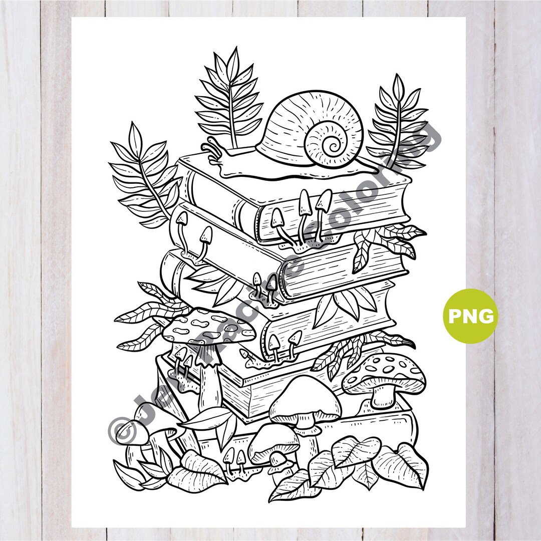 Snails and Books Coloring Page, Digital Download, PNG - Etsy