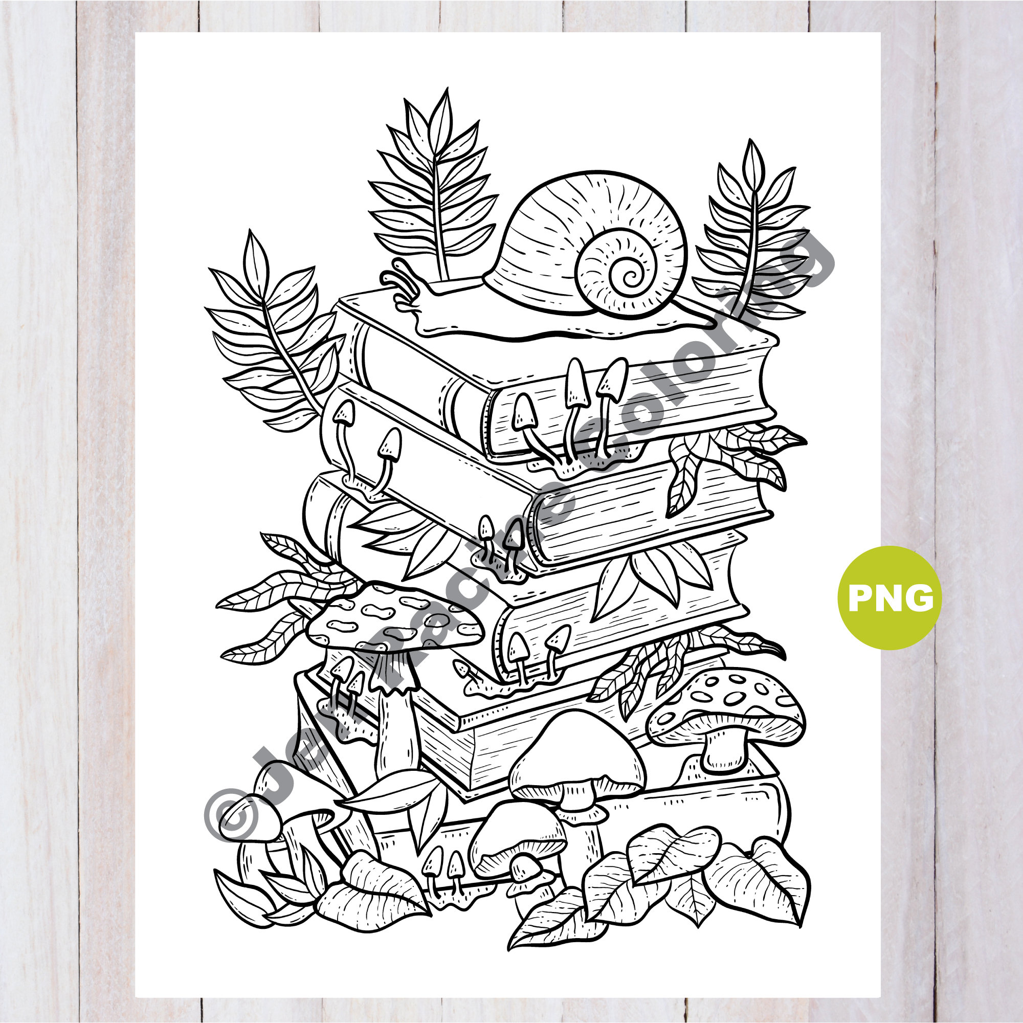 Snails and Books Coloring Page, Digital Download, PNG - Etsy