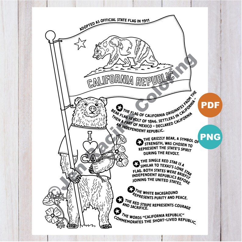California Flag Coloring Page, Bear, Facts (digital Download) - Etsy