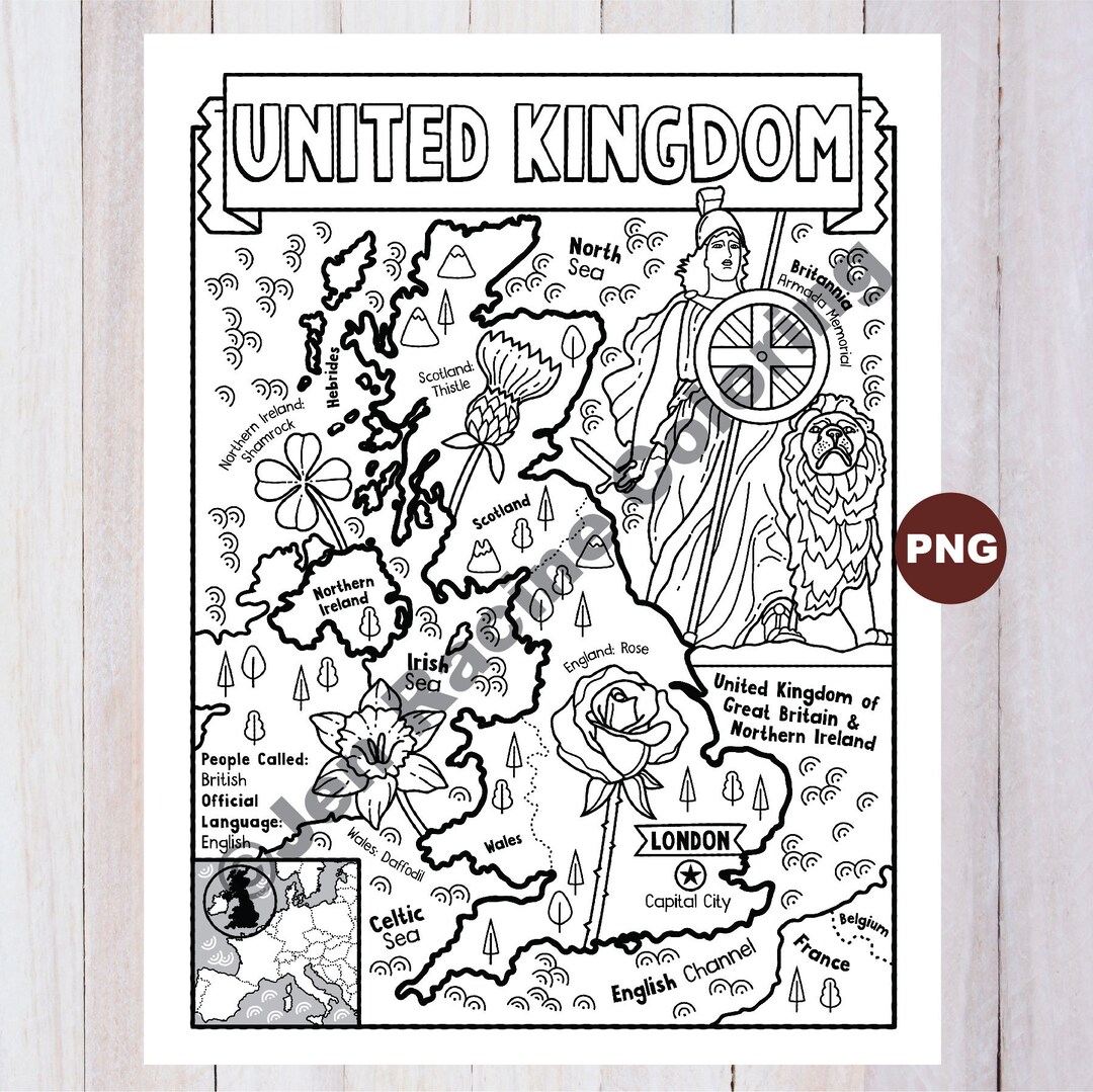 United Kingdom Coloring Page, Geography of Europe, Digital Download ...
