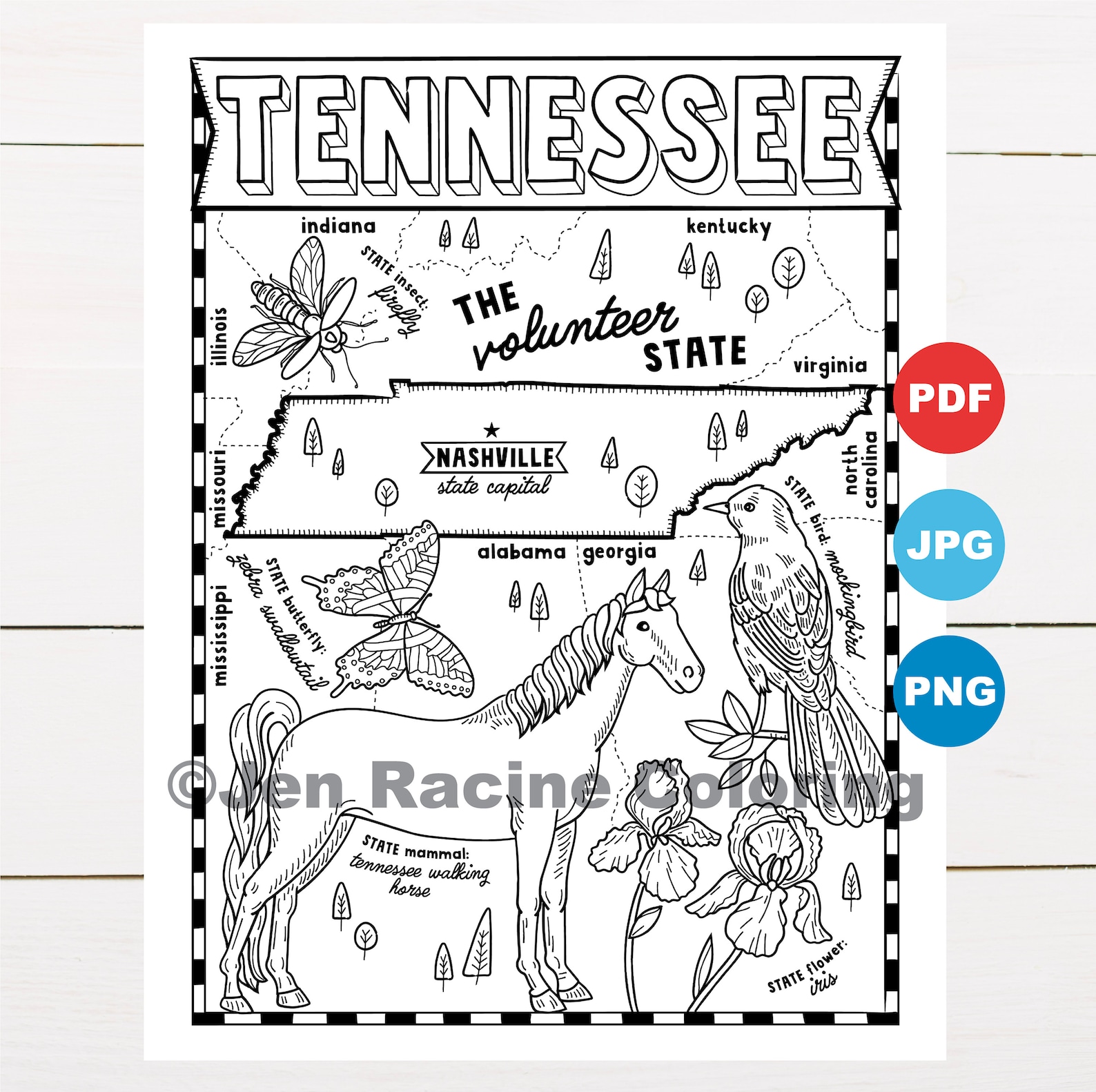 Tennessee Coloring Page, United States, State Map, Wildlife, State ...