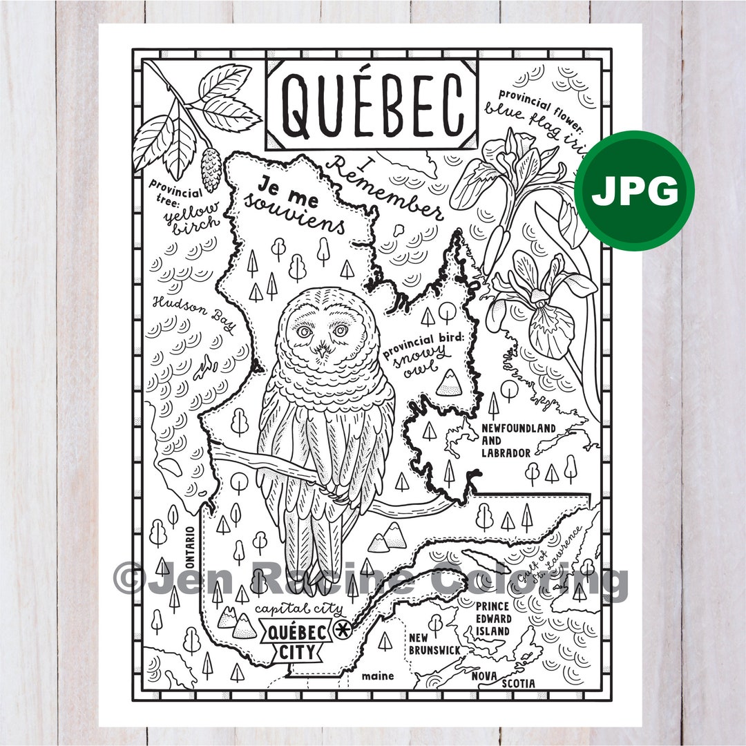 Quebec Coloring Page, Canada, Province, Provincial Map, Wildlife ...