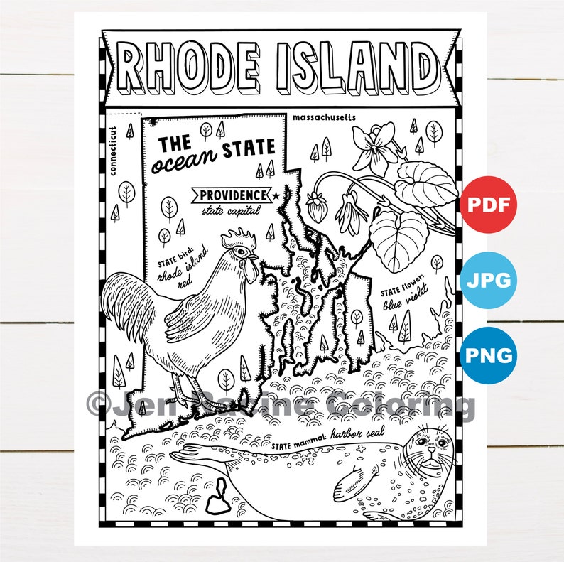 Rhode Island Coloring Page United States State Map - Etsy