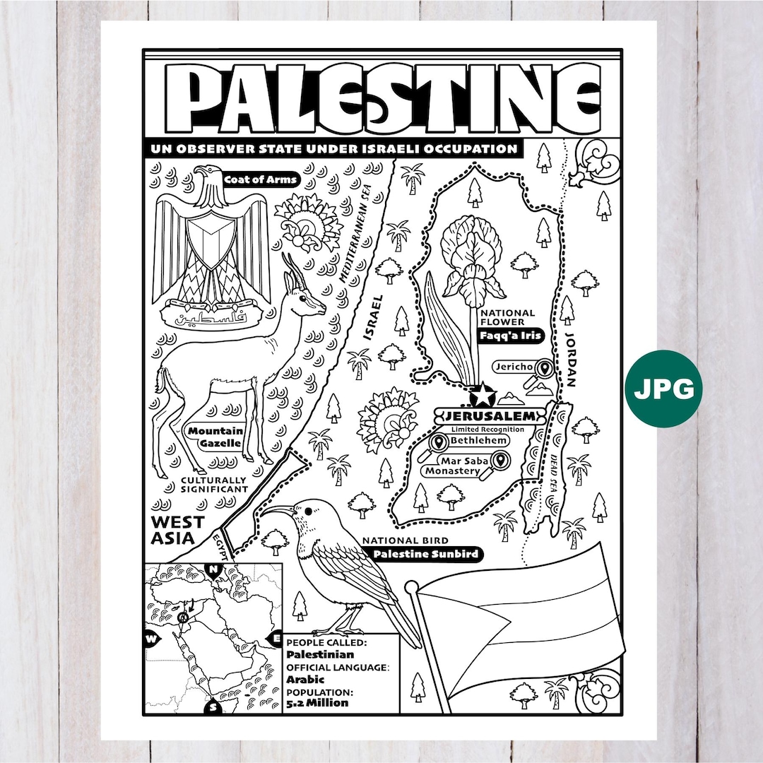 Palestine Coloring Page, Geography of West Asia, Digital Download ...