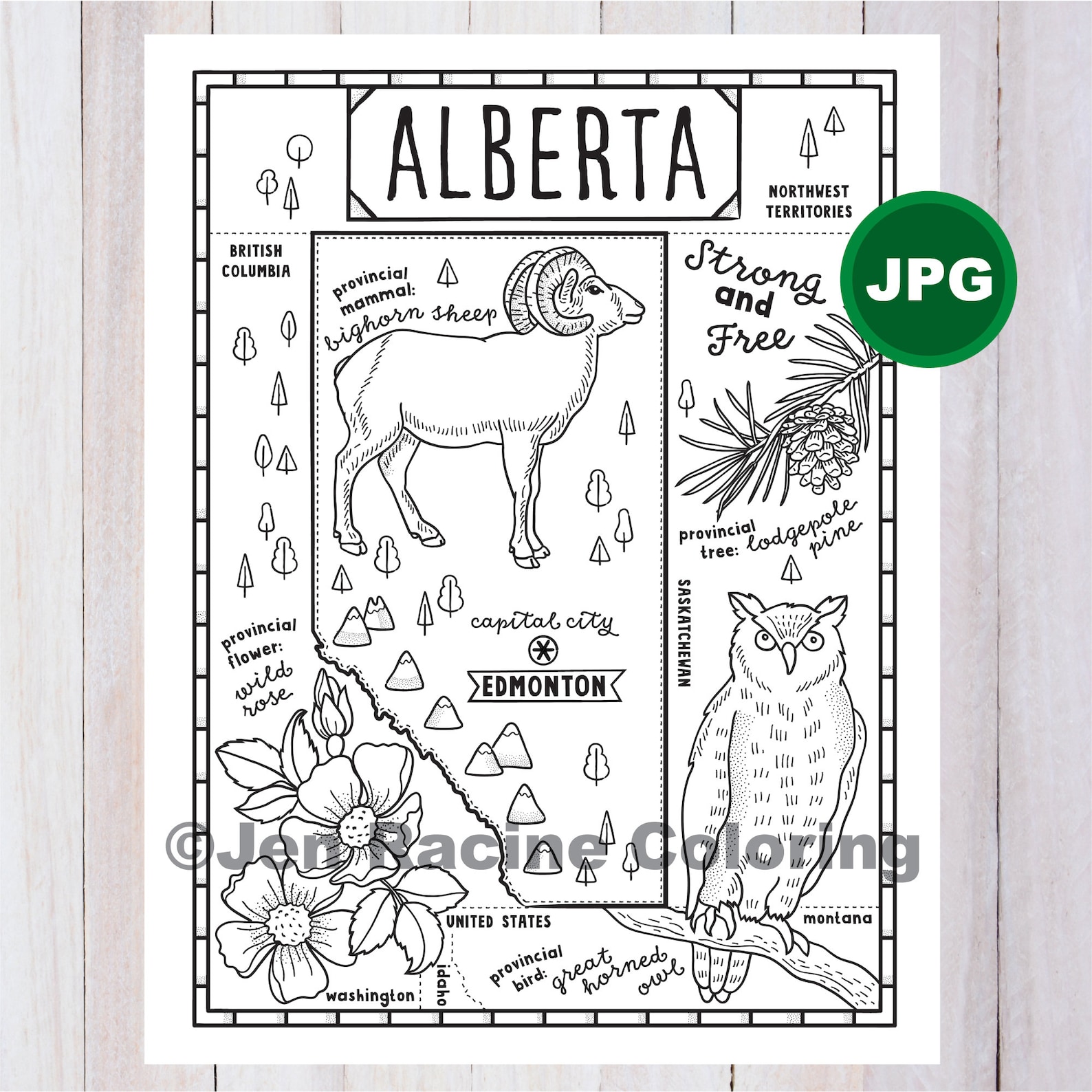 Alberta Coloring Page Canada Province Provincial Map - Etsy