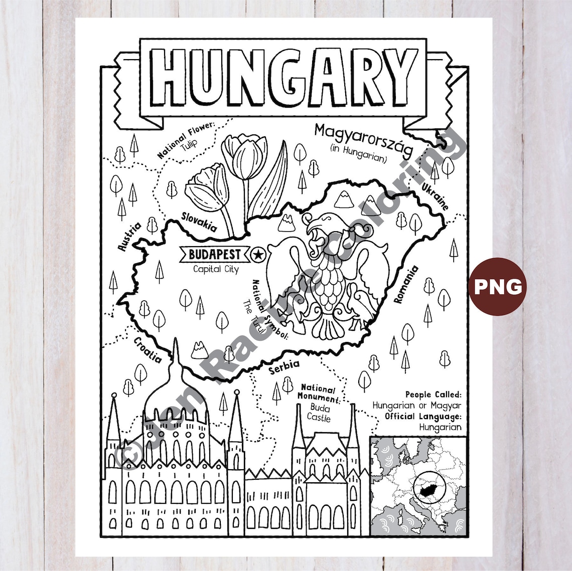 Hungary Coloring Page Geography of Europe Digital Download - Etsy