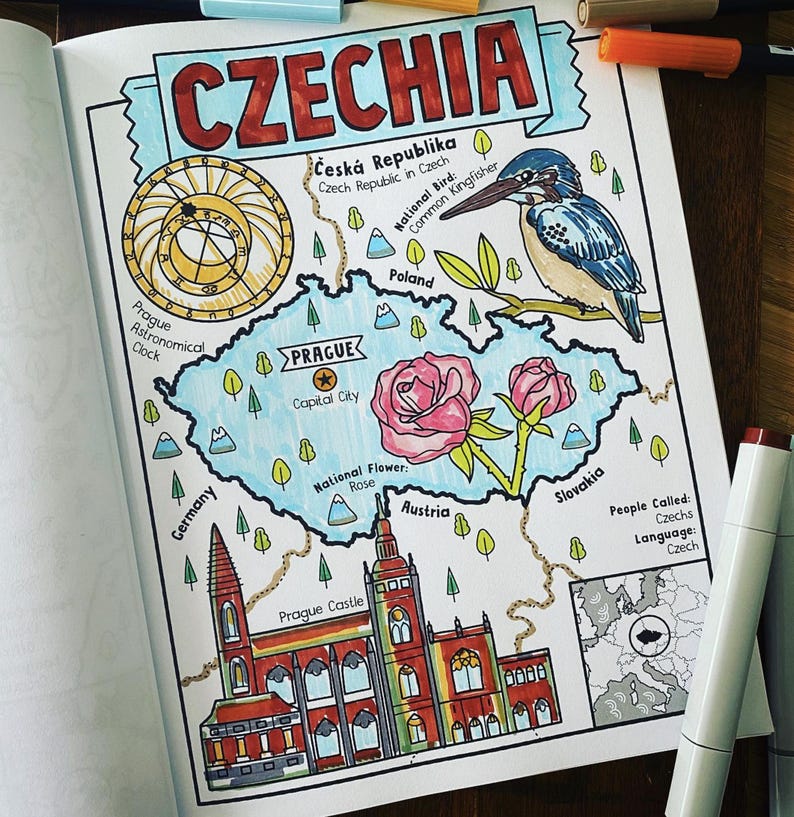 Czechia Map Coloring Page, Europe Geography (digital Download) - Etsy