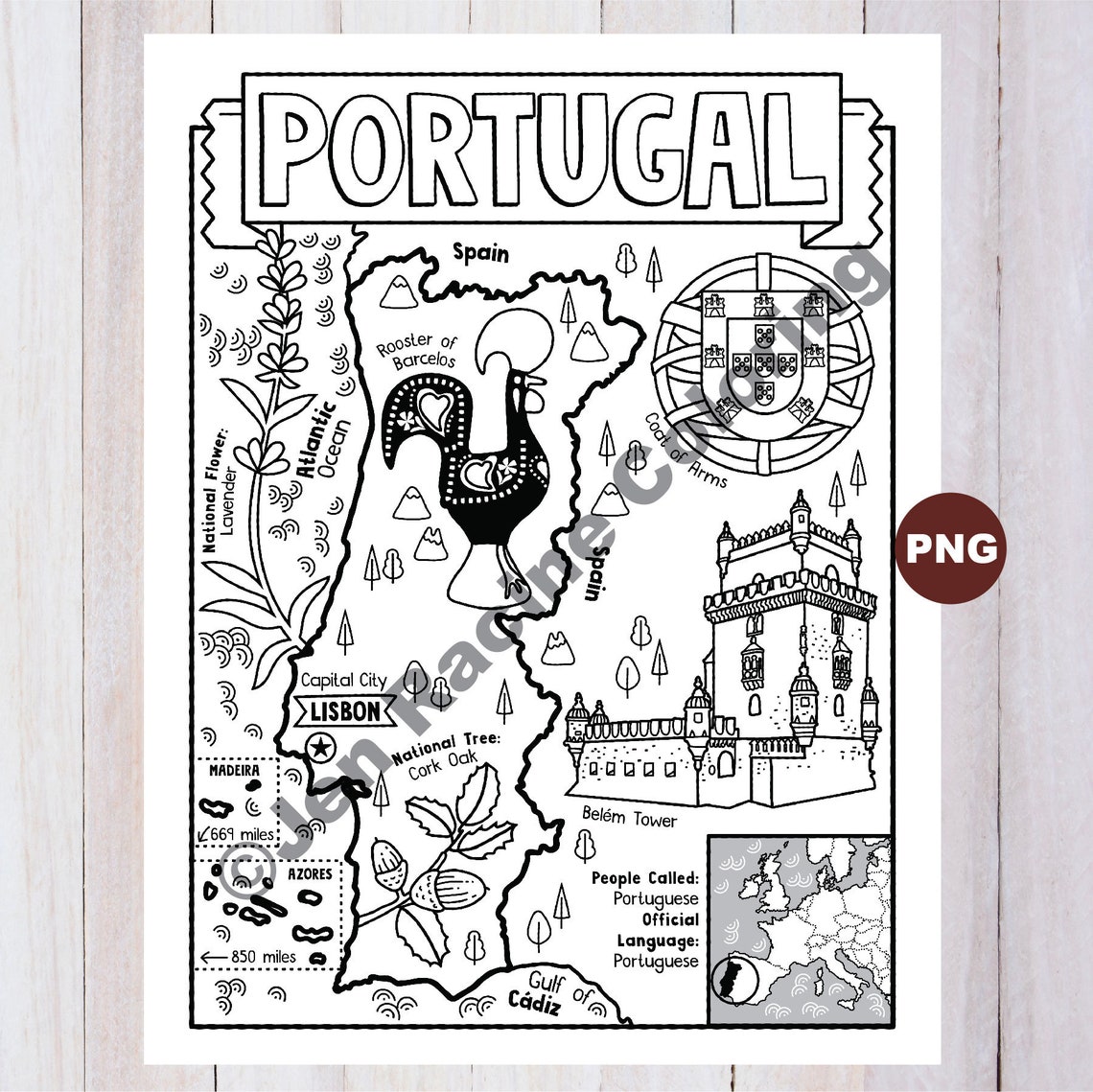 Portugal Coloring Page Geography of Europe Digital Download - Etsy
