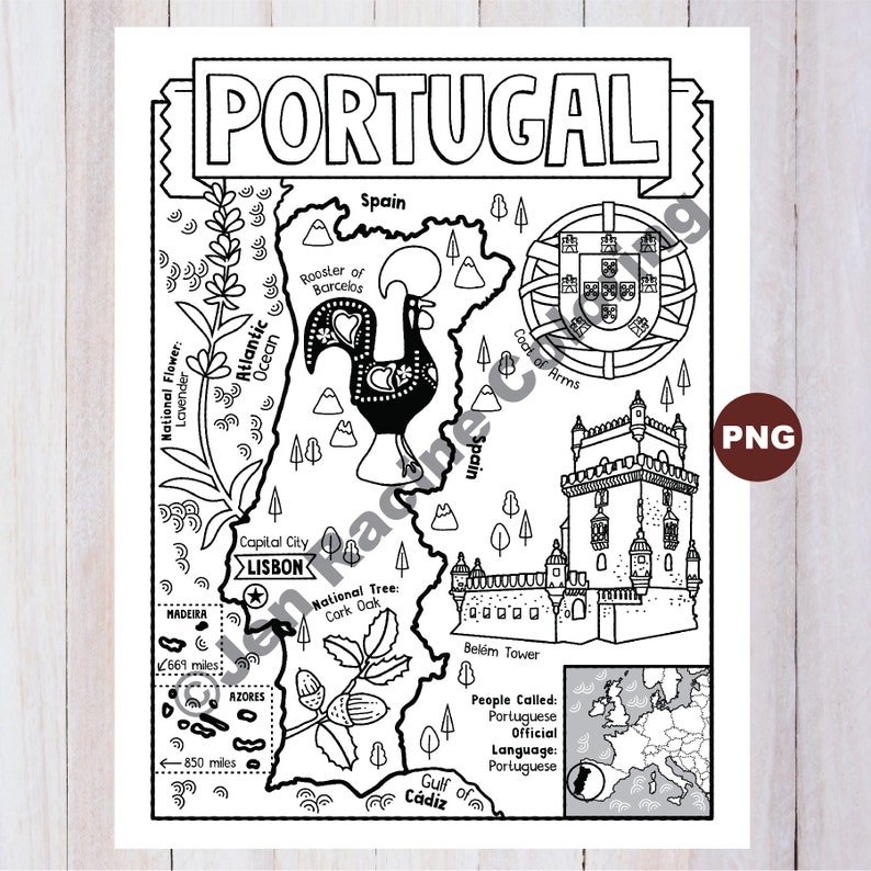 Portugal Coloring Page Geography of Europe Digital Download - Etsy