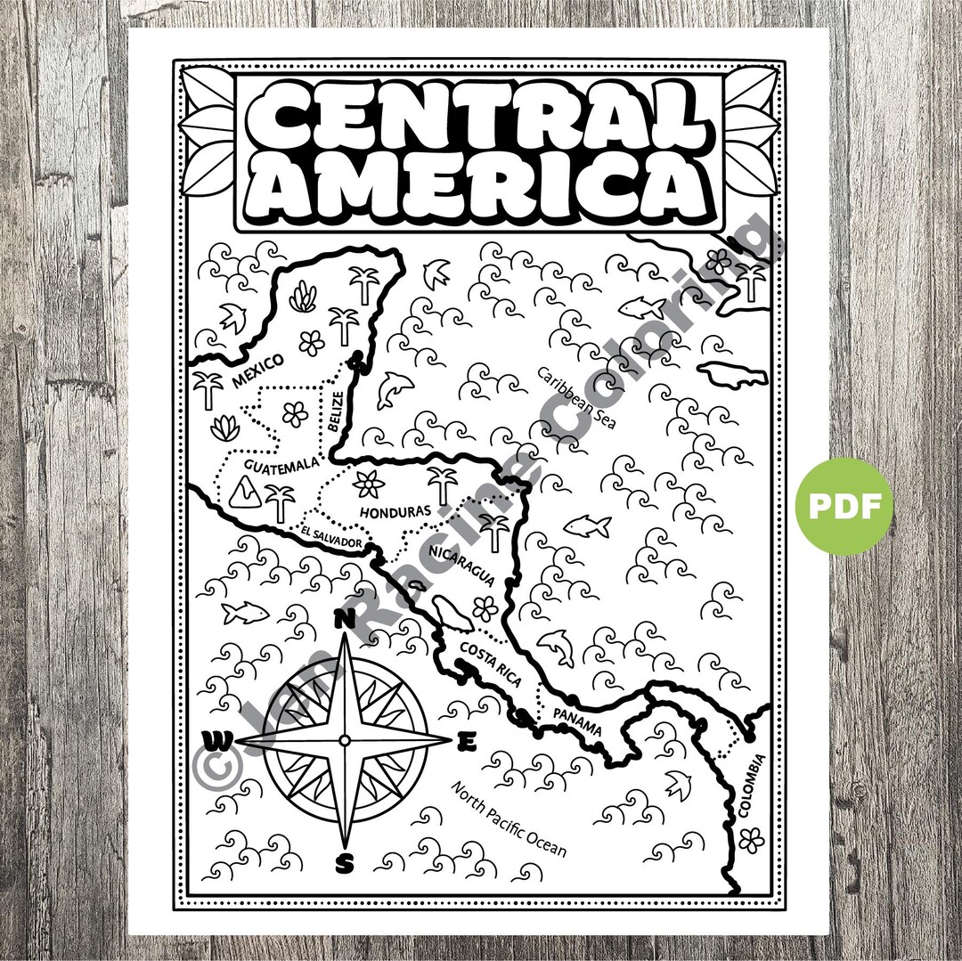 Central America Coloring Page, Geography of Central America, Digital ...