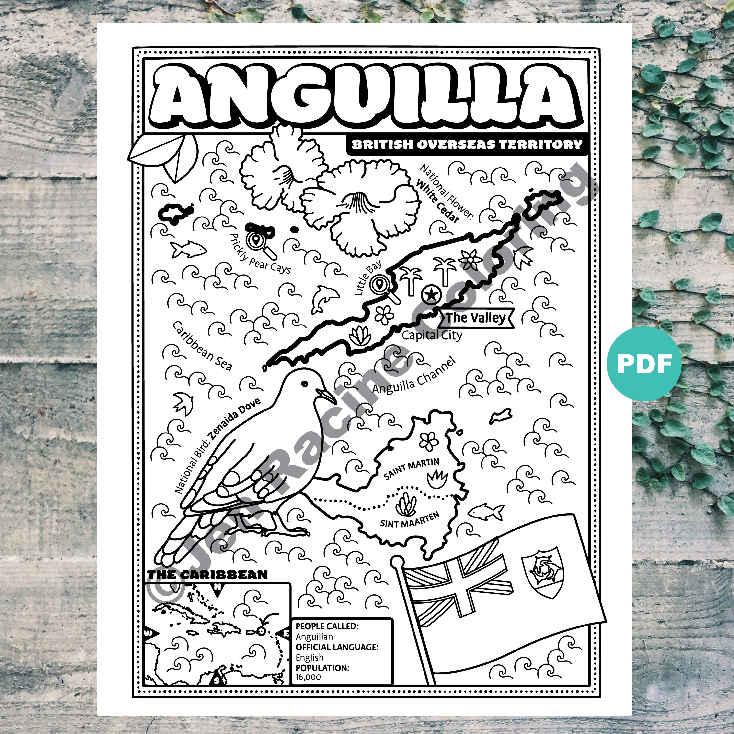 Anguilla Map Coloring Page, Caribbean Geography (digital Download) - Etsy
