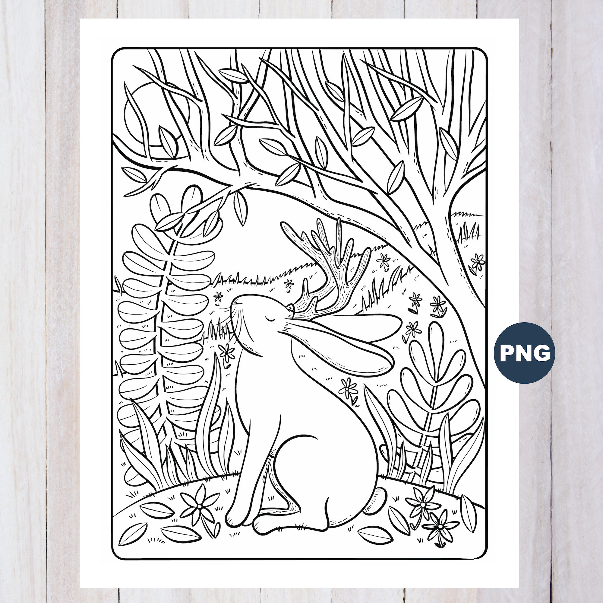 Jackalope in a Meadow Coloring Page, Magical Animal, Rabbit, Coloring ...