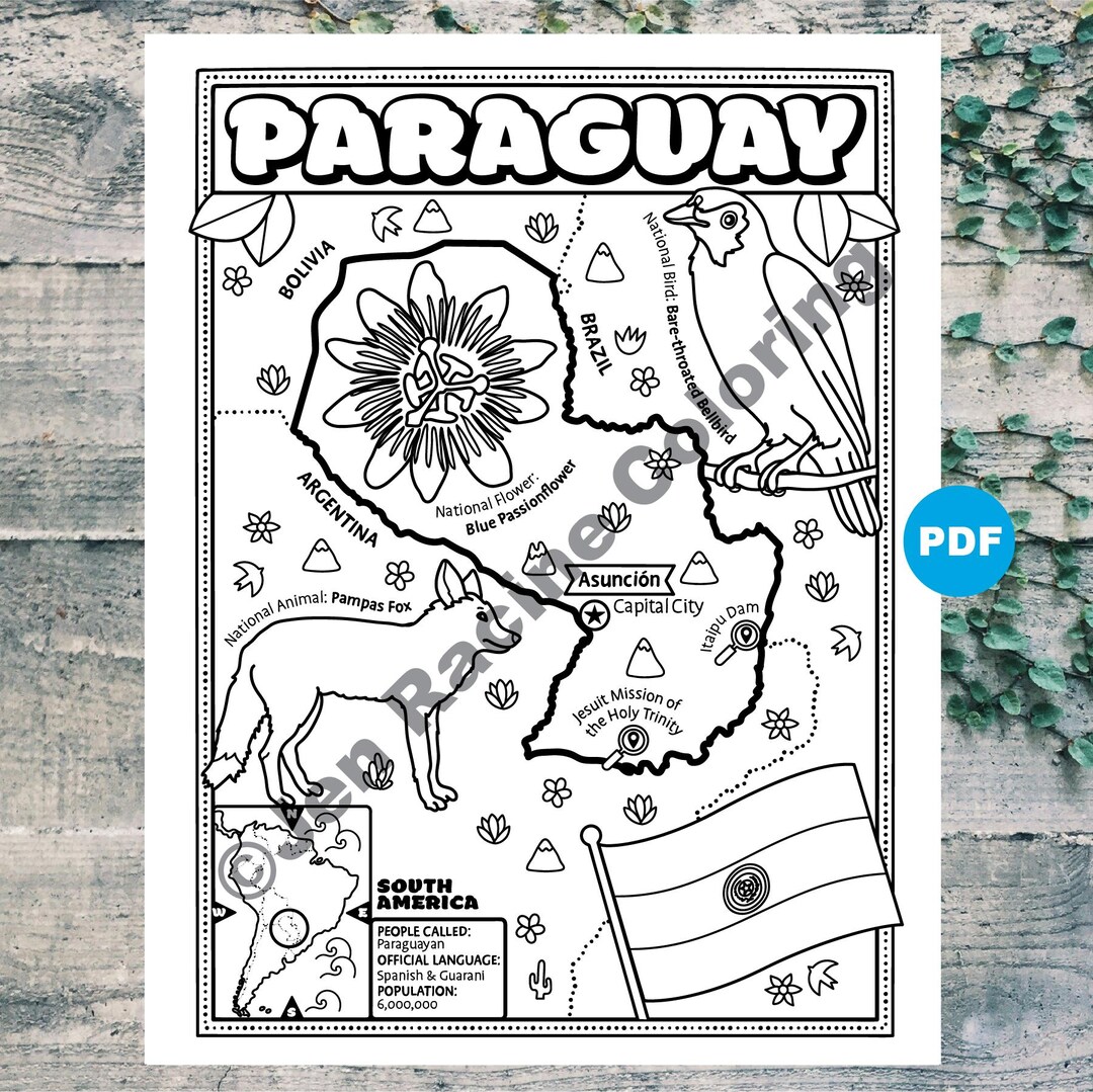 Paraguay Coloring Page, Geography of South America, Digital Download Coloring Page - Etsy