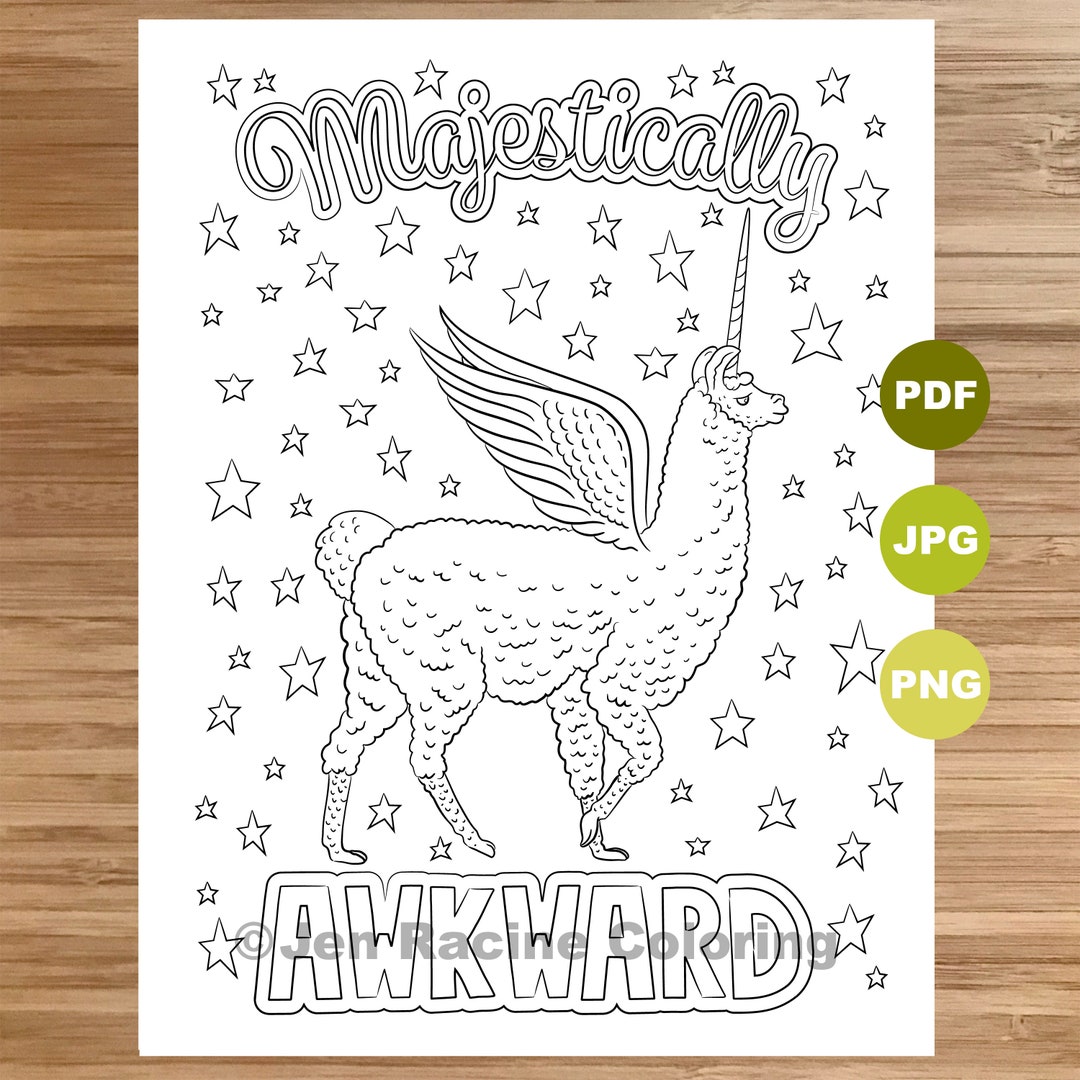 Majestically Awkward Llama Coloring Page, Llama Art, Coloring Book ...