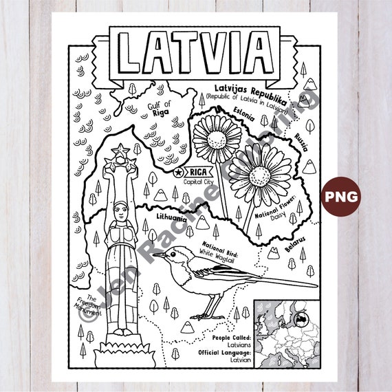 Latvia Coloring Page Geography of Europe Digital Download - Etsy