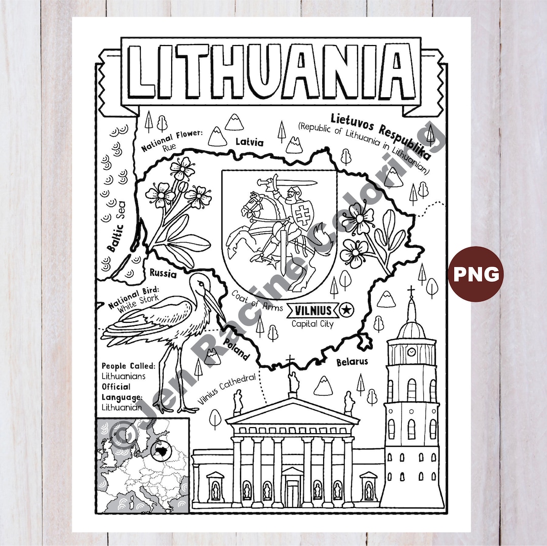 Lithuania Coloring Page, Geography of Europe, Digital Download Coloring ...