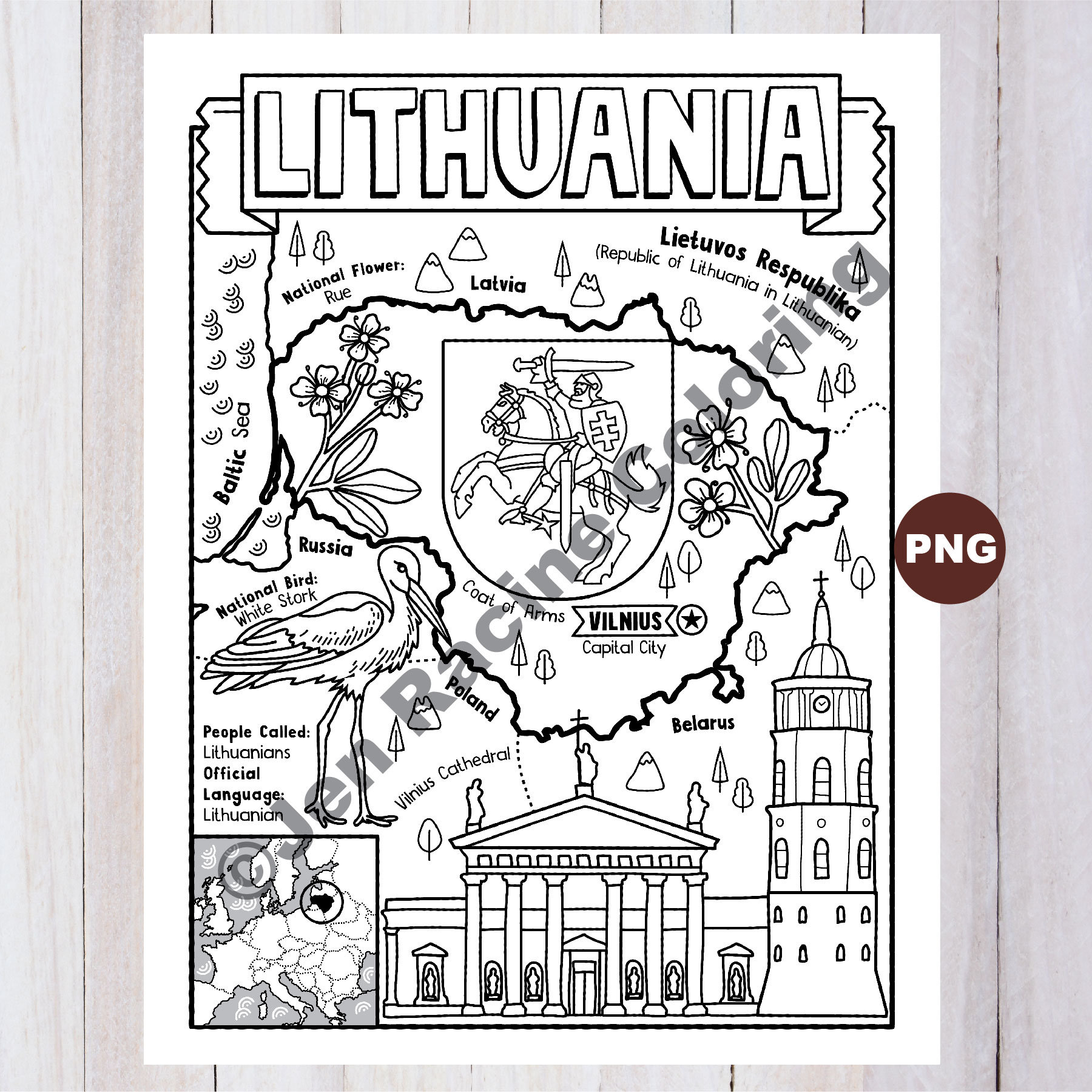 Lithuania Coloring Page Geography of Europe Digital Download - Etsy
