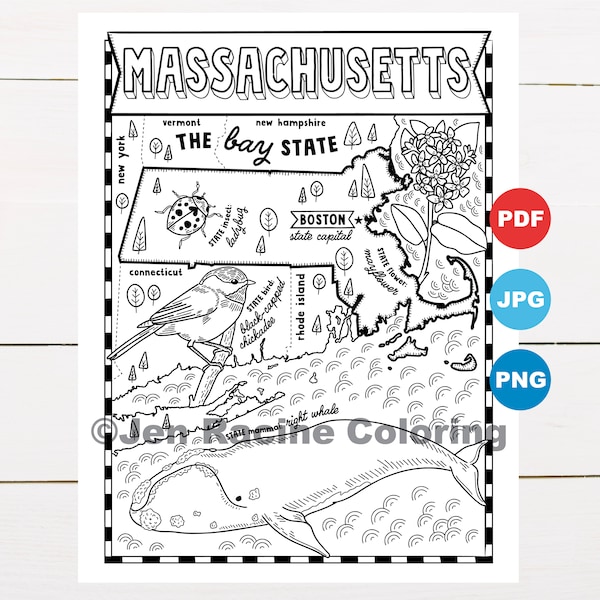 Massachusetts Coloring Page - Etsy