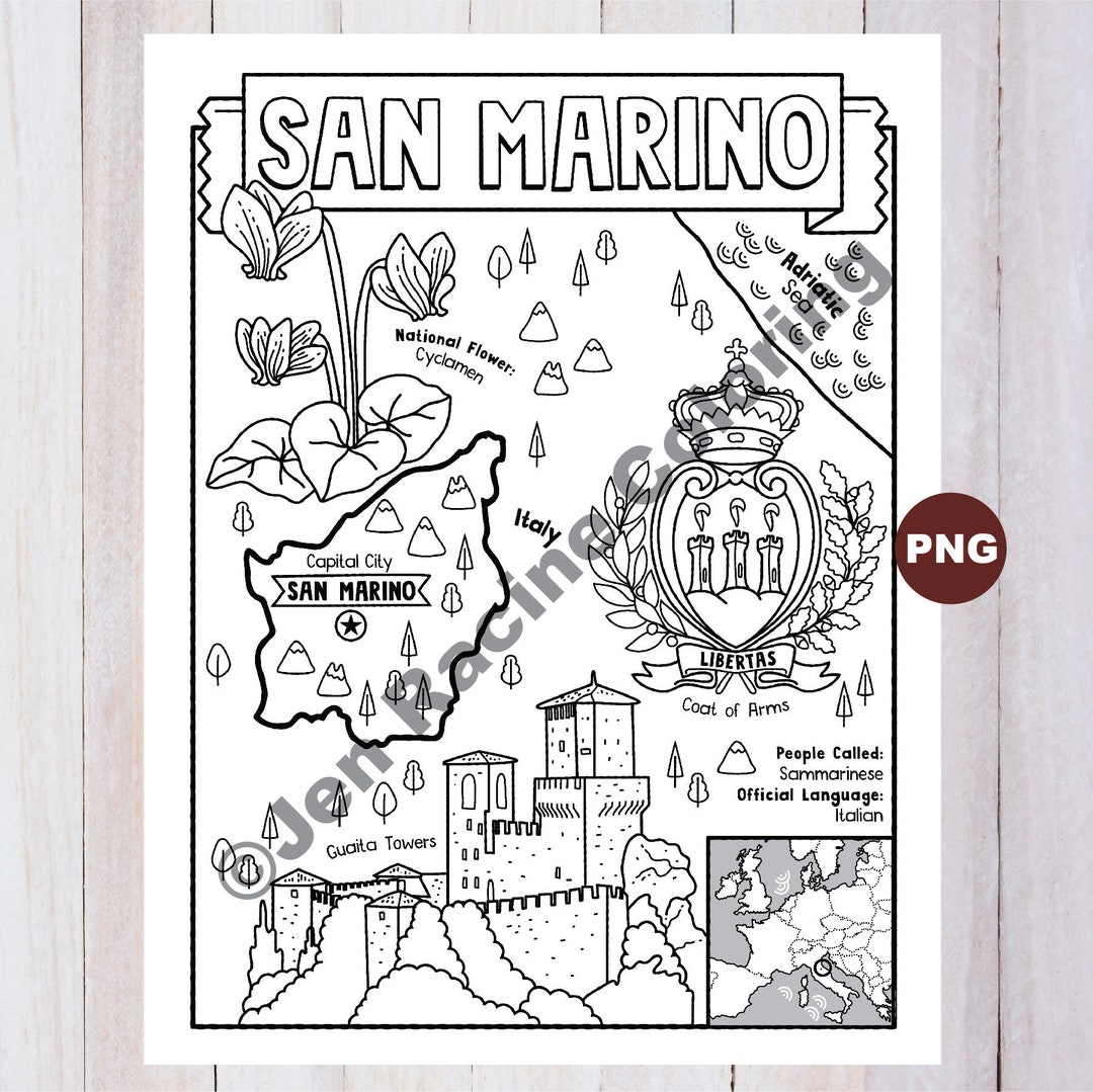 San Marino Map Coloring Page, Europe Geography (digital Download) - Etsy