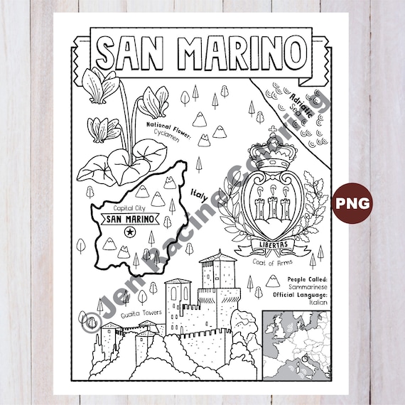San Marino Coloring Page Geography of Europe Digital - Etsy