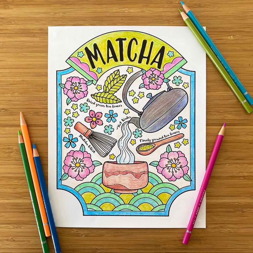 Matcha Tea Coloring Page, Digital Download - Etsy
