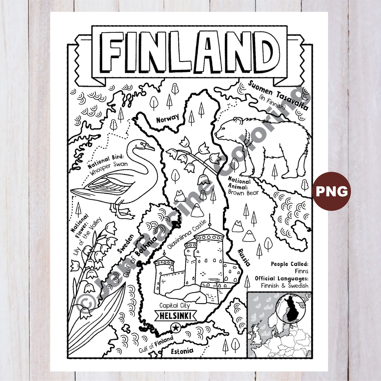 Finland Coloring Page Geography of Europe Digital Download - Etsy