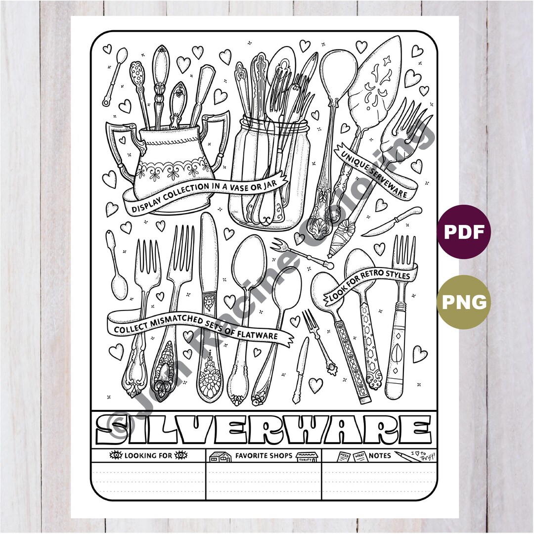 Silverware Thrifting Coloring Page (digital Download) - Etsy