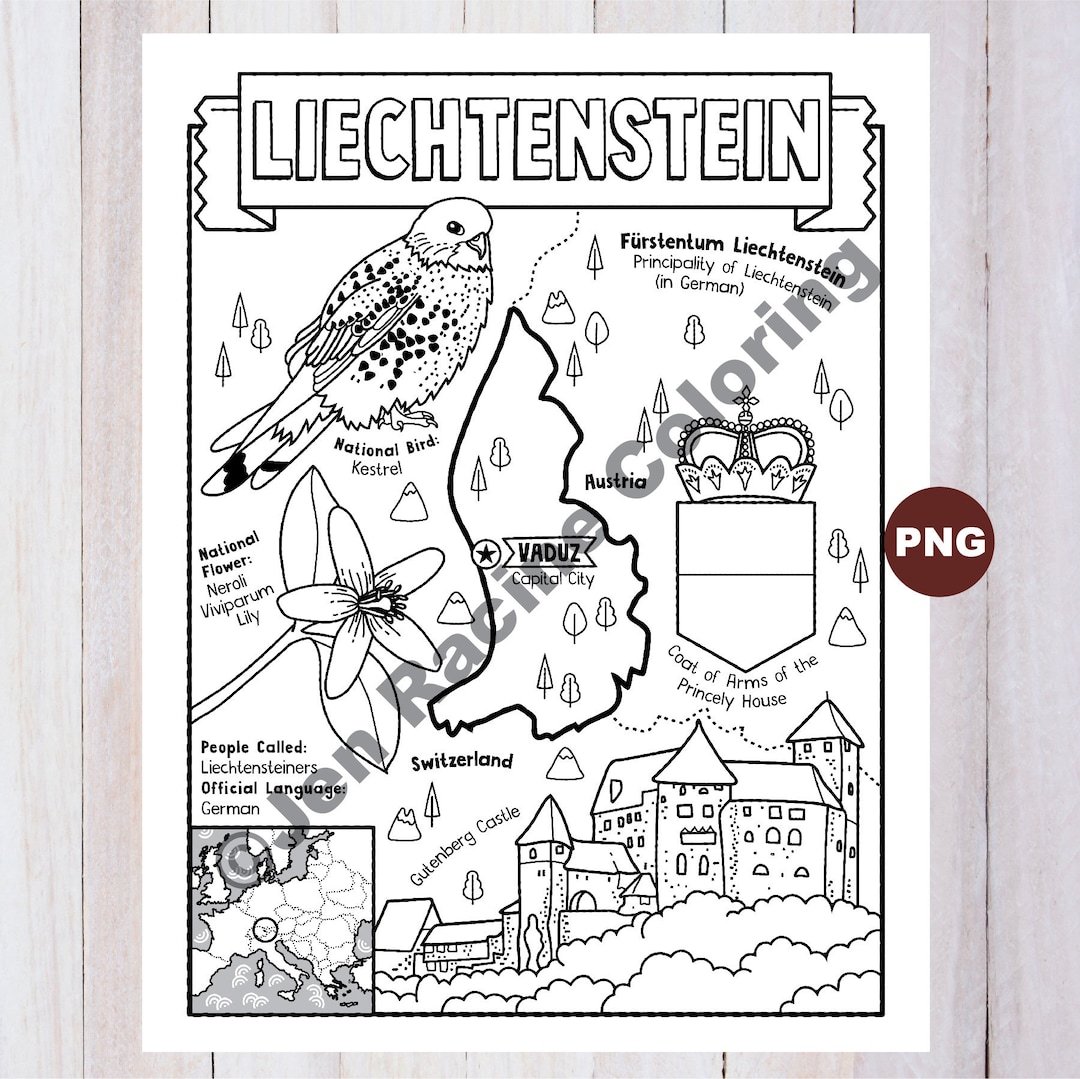 Liechtenstein Coloring Page, Geography of Europe, Digital Download ...