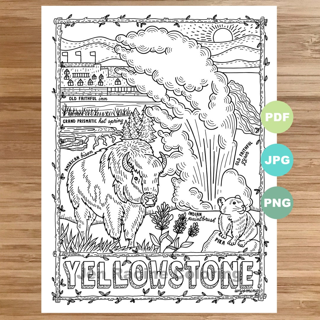 National Park Coloring Page, Yellowstone, Wyoming, National Park ...