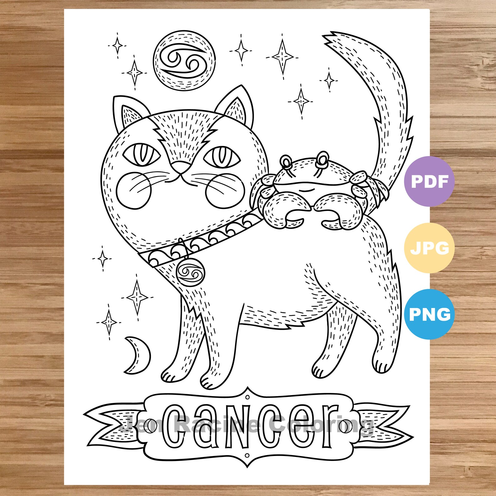 Cancer Cat Coloring Page Zodiac Animal Art Cats Astrology - Etsy