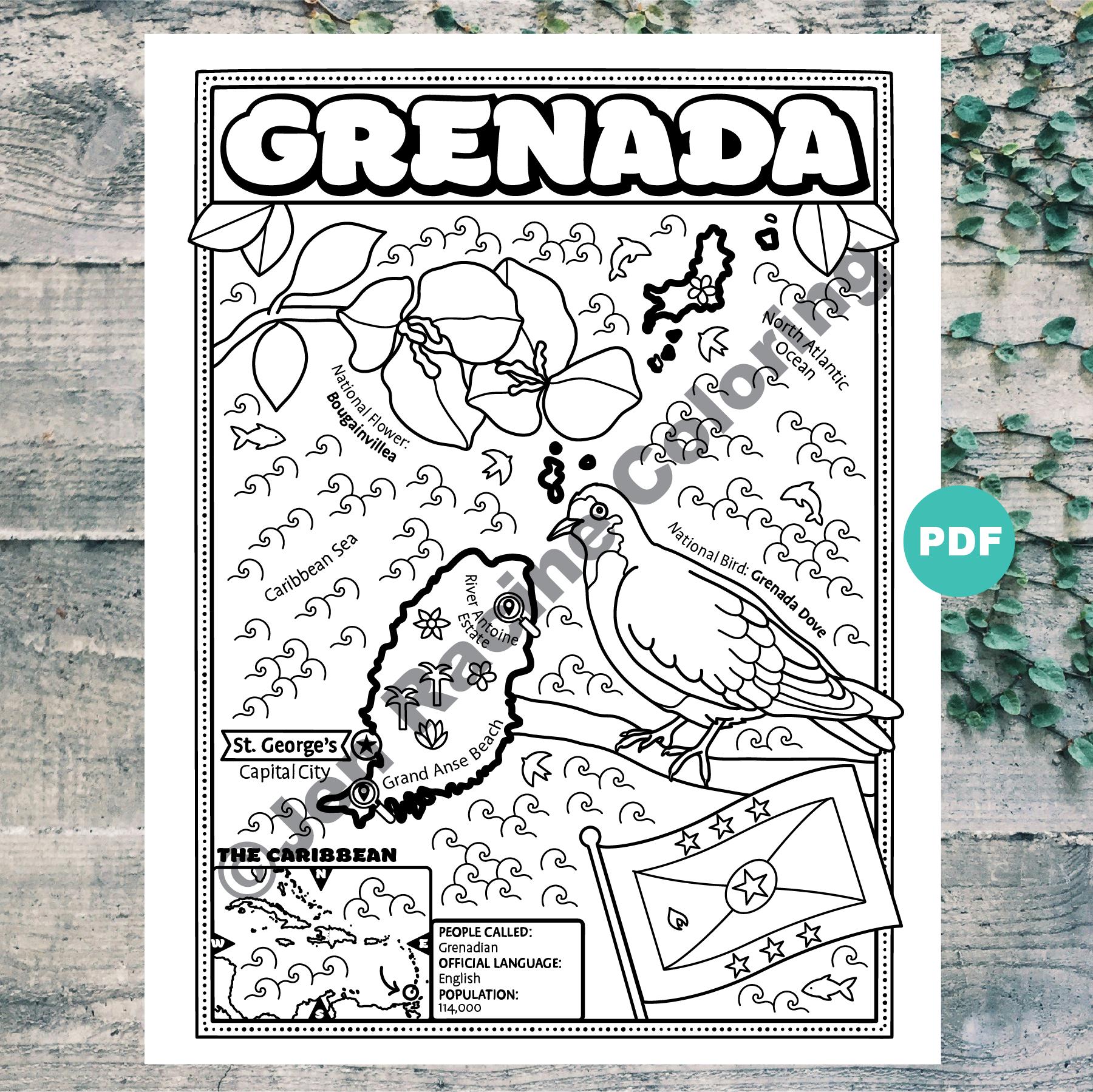 Grenada Map Coloring Page, Caribbean Geography (digital Download) - Etsy