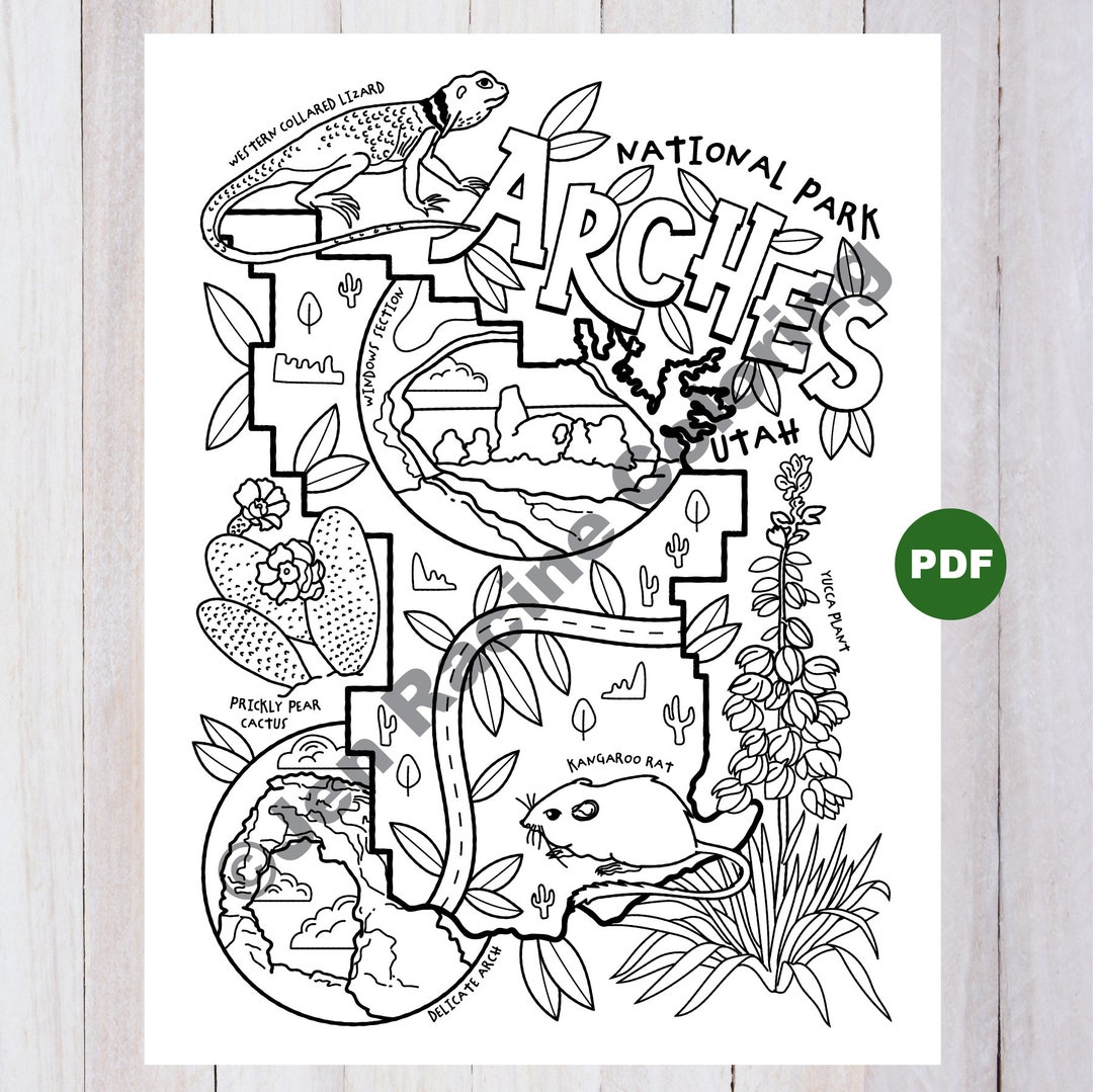 Arches National Park Coloring Page - Etsy