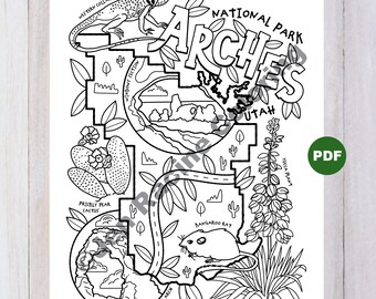 National Park Coloring Page Arches Utah National Park - Etsy