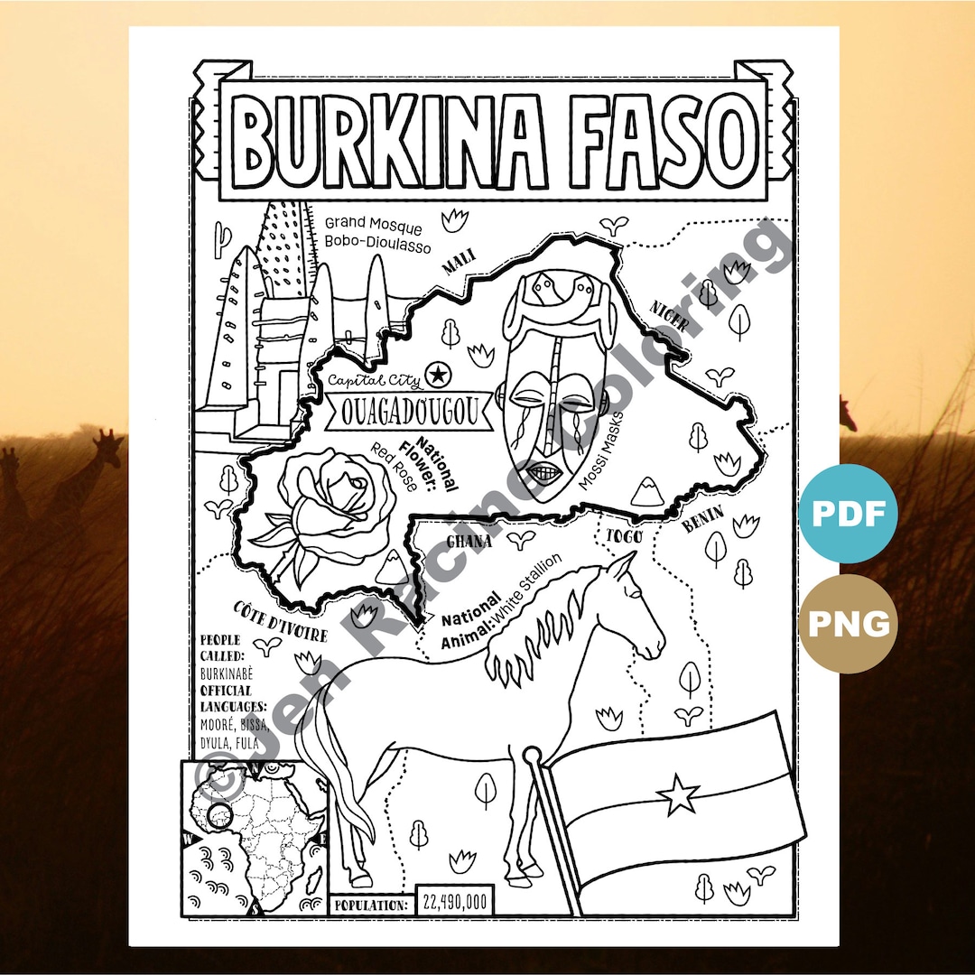 Burkina Faso Coloring Page, Geography of Africa, Digital Download ...