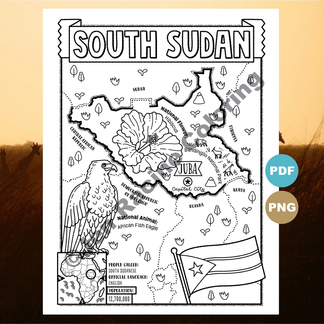 South Sudan Coloring Page, Geography of Africa, Digital Download ...
