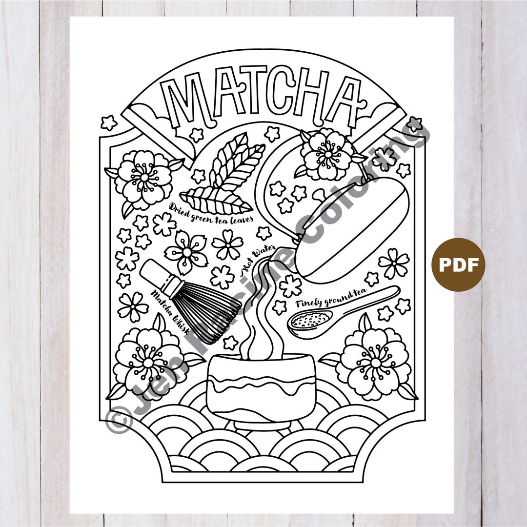 Matcha Tea Coloring Page, Digital Download - Etsy