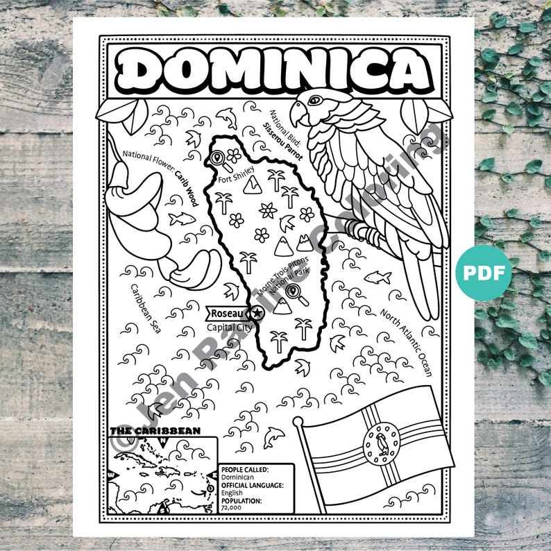 Dominica Islands Coloring Page, Geography of the Caribbean, Digital ...