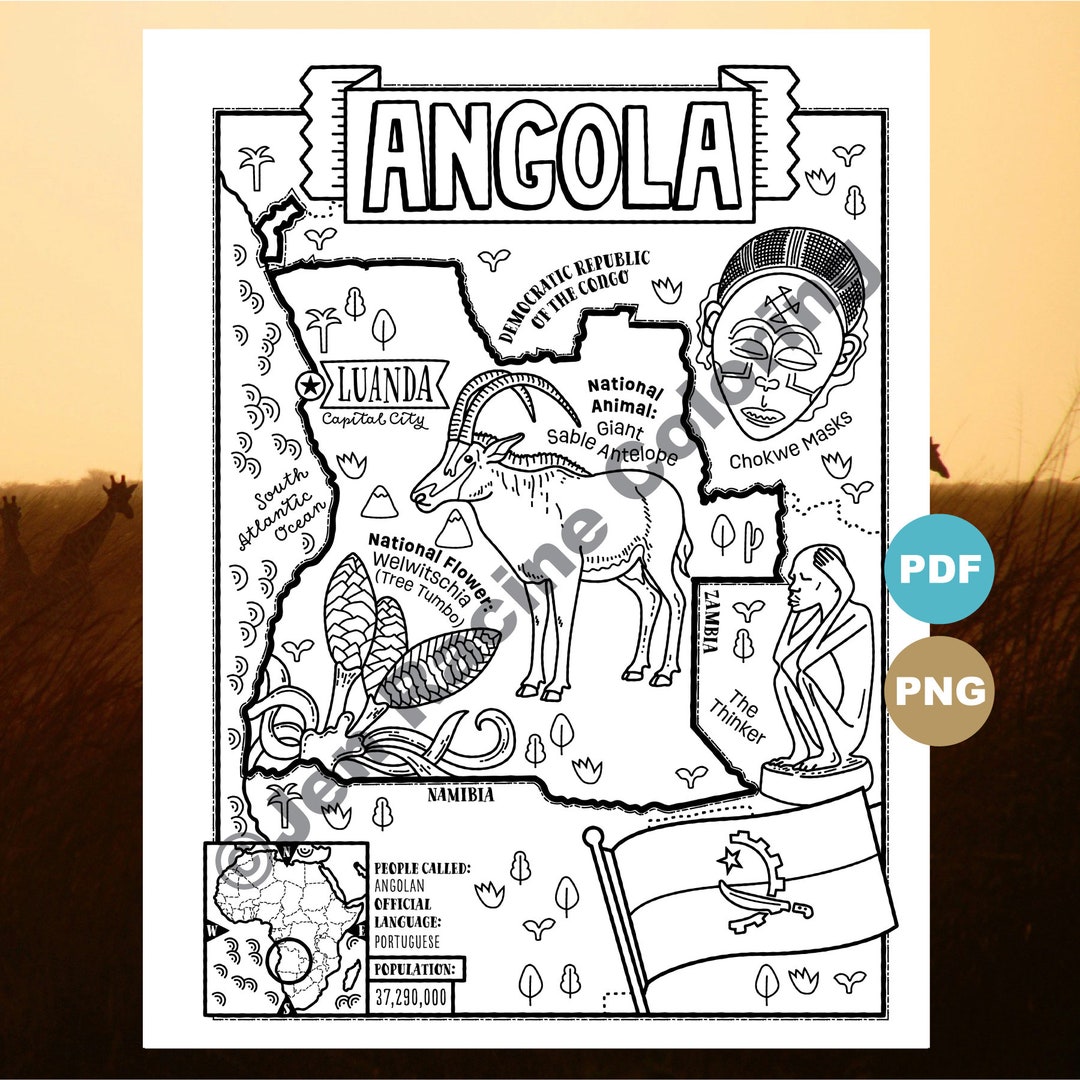 Angola Map Coloring Page, African Geography (digital Download) - Etsy
