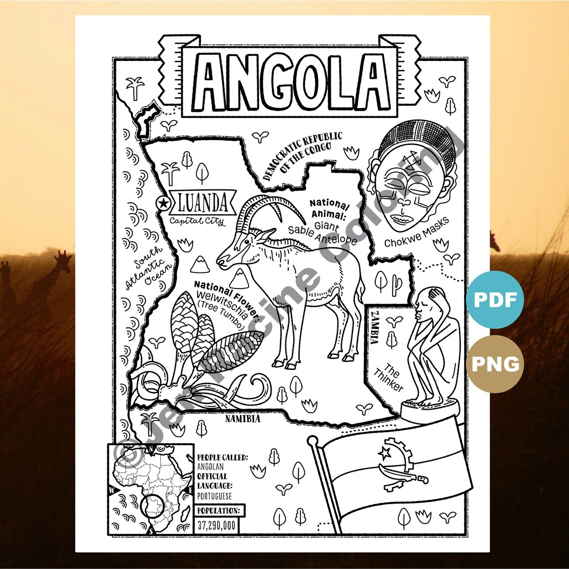 Angola Map Coloring Page, African Geography (digital Download) - Etsy