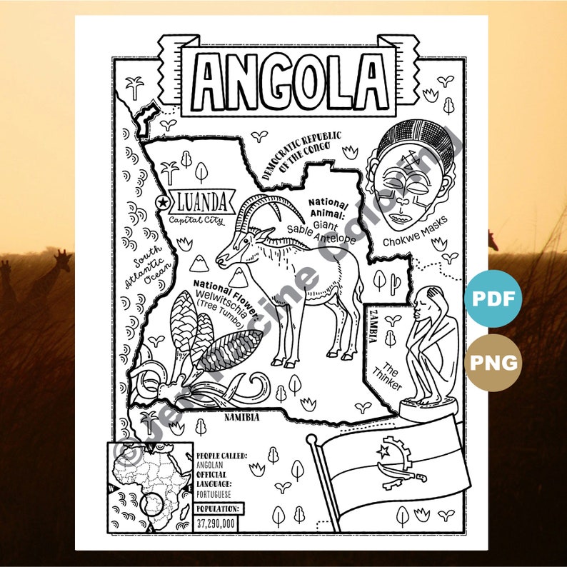 Angola Map Coloring Page, African Geography (digital Download) - Etsy