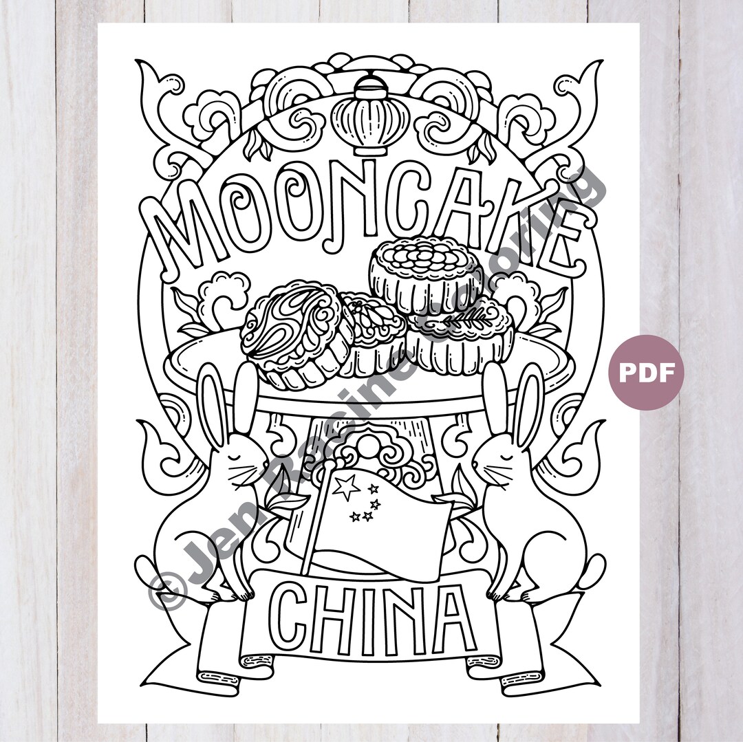 Moon Cake Coloring Page, China, A World of Cake, Digital Download ...