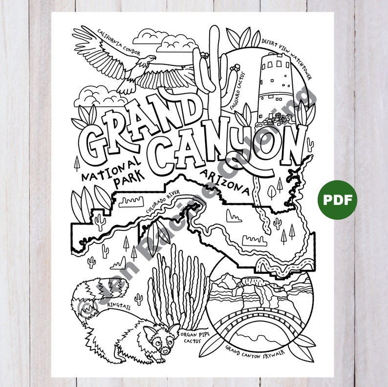 Grand Canyon National Park Coloring Page - Etsy