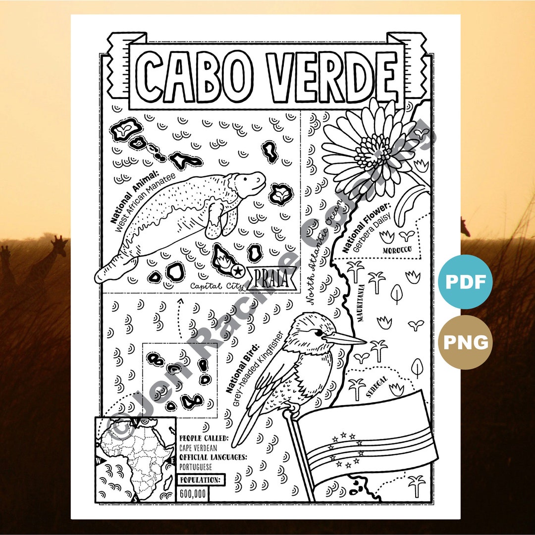 Cabo Verde Coloring Page, Geography of Africa, Digital Download ...